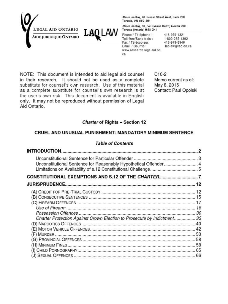LAO Cruel Unusual Punishment | PDF | Mandatory Sentencing | Sentence (Law)