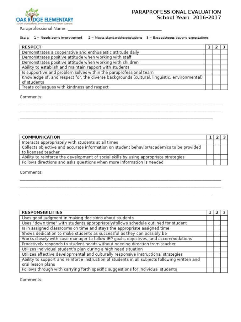 paraprofessional evaluation | Teachers | Psychology & Cognitive Science