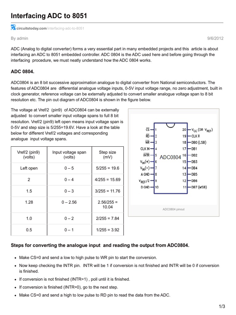 Interfacing ADC To 8051 | PDF | Analog To Digital Converter ...