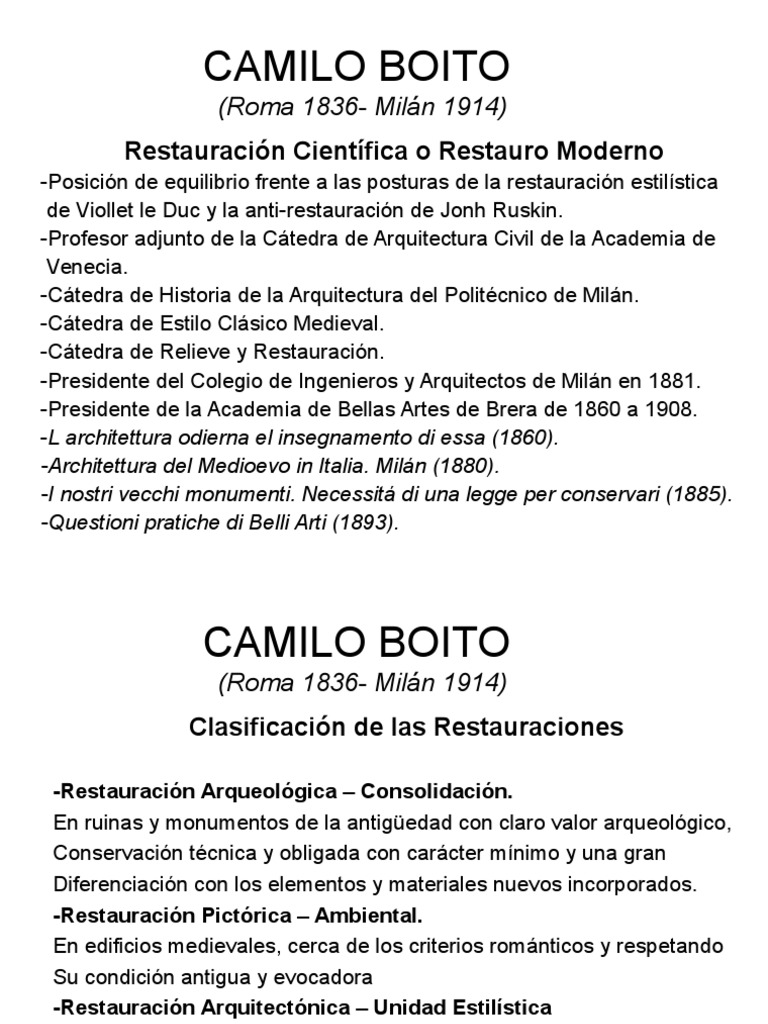 Camilo Boito y el Restauro Moderno | PDF | Estética | Artes (general)