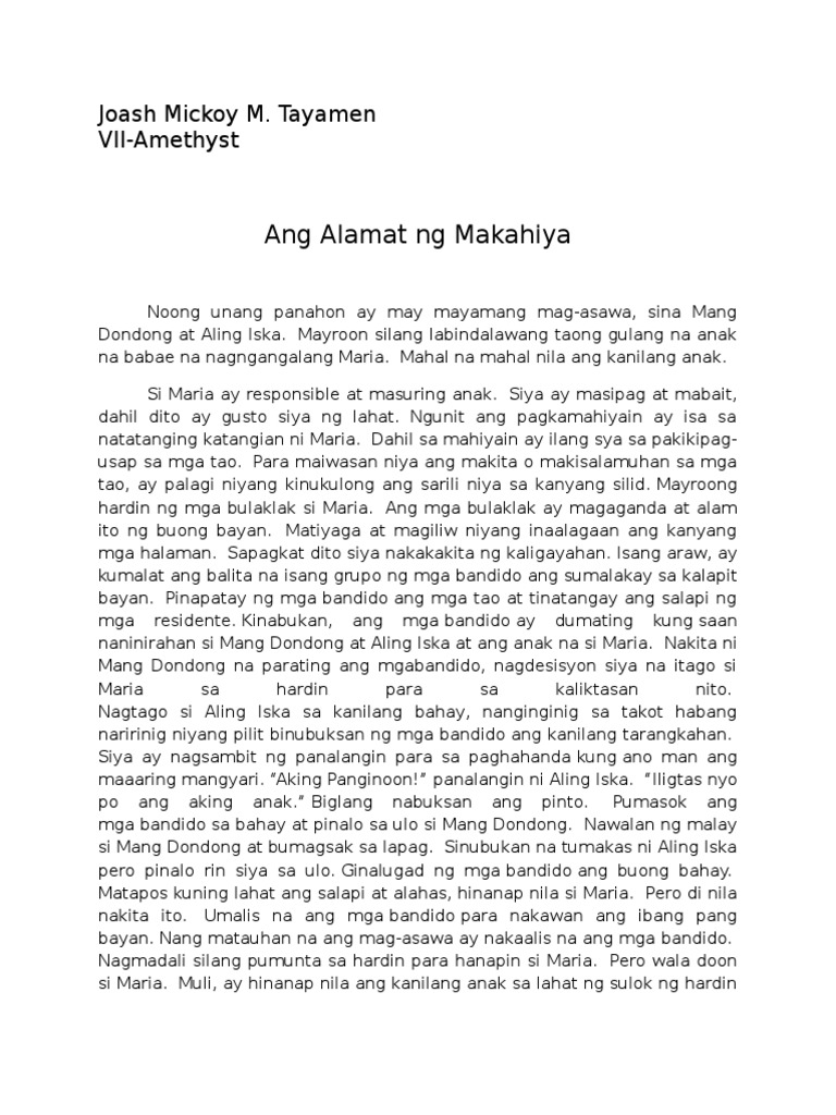 Alamat NG Makahiya (Alamat Project) | PDF