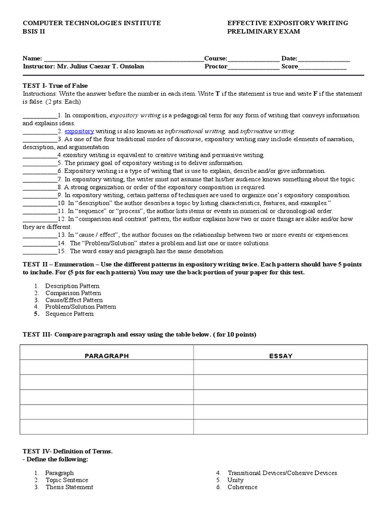 Expository Writing Test | PDF | Information | Cognitive Science