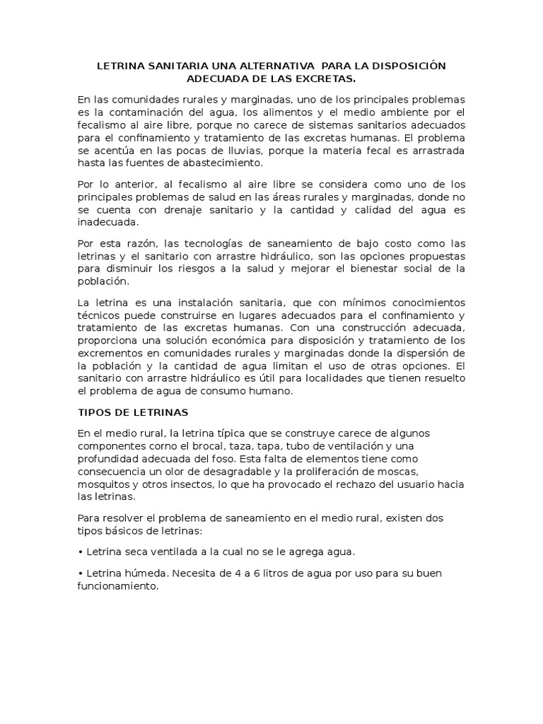 LETRINAS | PDF | Letrina | Tanque séptico