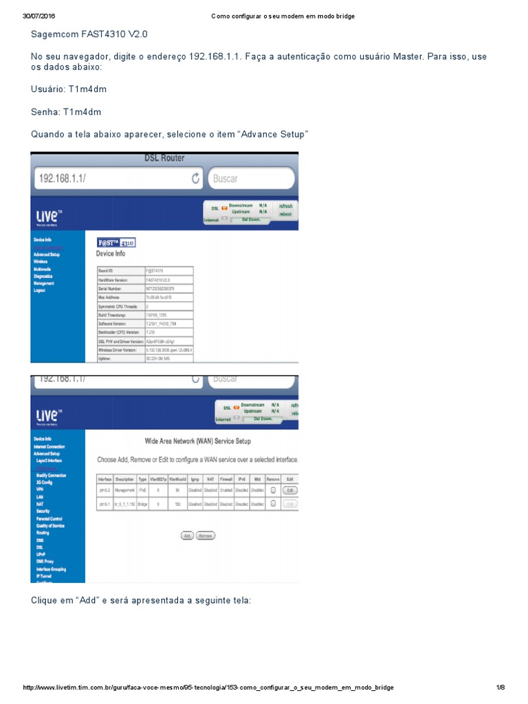 Configuração de Modem em Modo Bridge | PDF | Autenticação ...