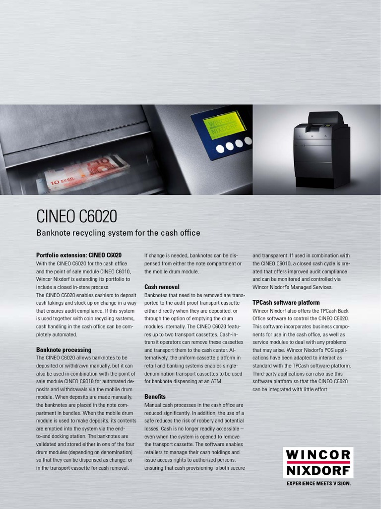 405 CINEO C6020 Datasheet en | PDF | Banknote | Point Of Sale