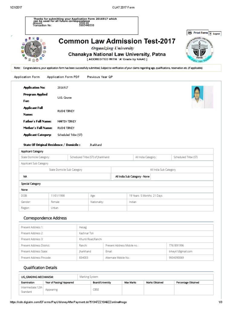 Clat 2017 Form | PDF | Government Information | Government