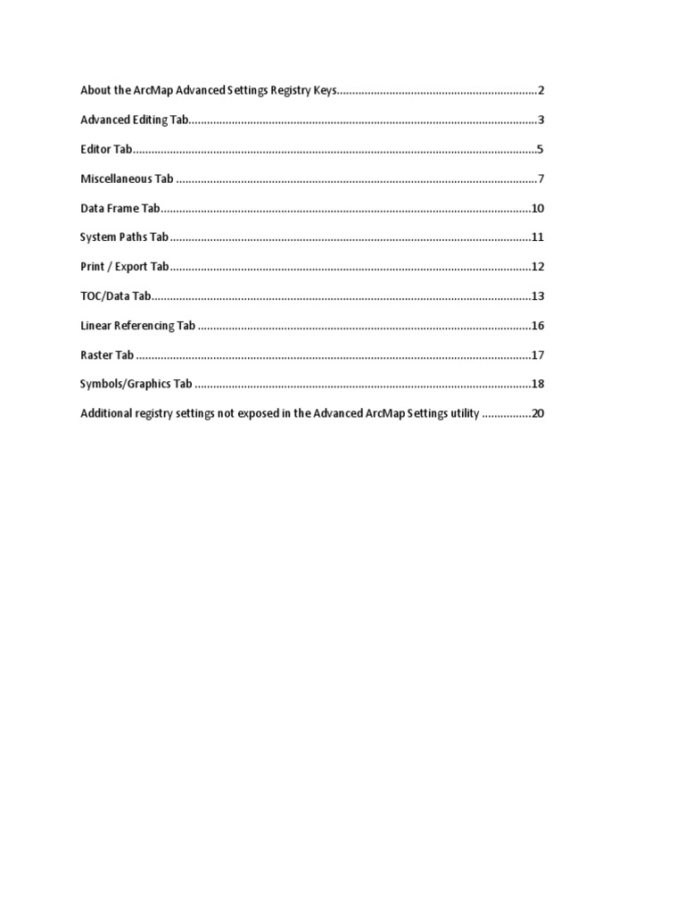 ArcMap Advanced Settings Registry Keys | PDF | Arc Gis | Windows Registry
