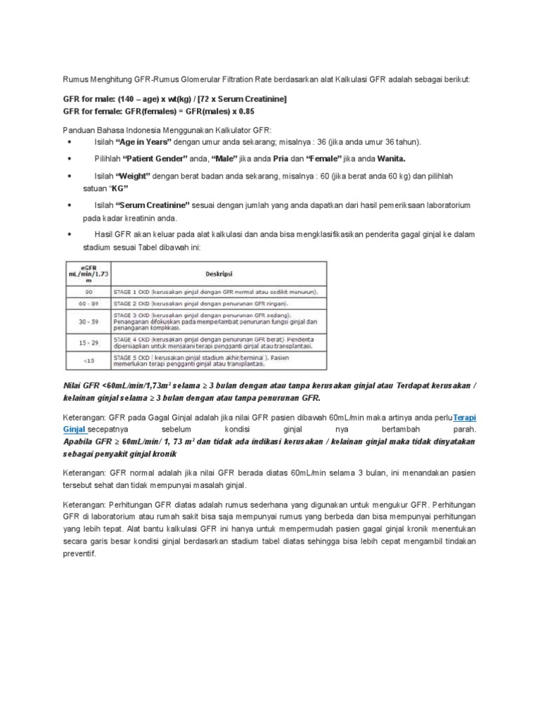 Rumus dan Cara Menghitung GFR | PDF | Kesehatan Holistik