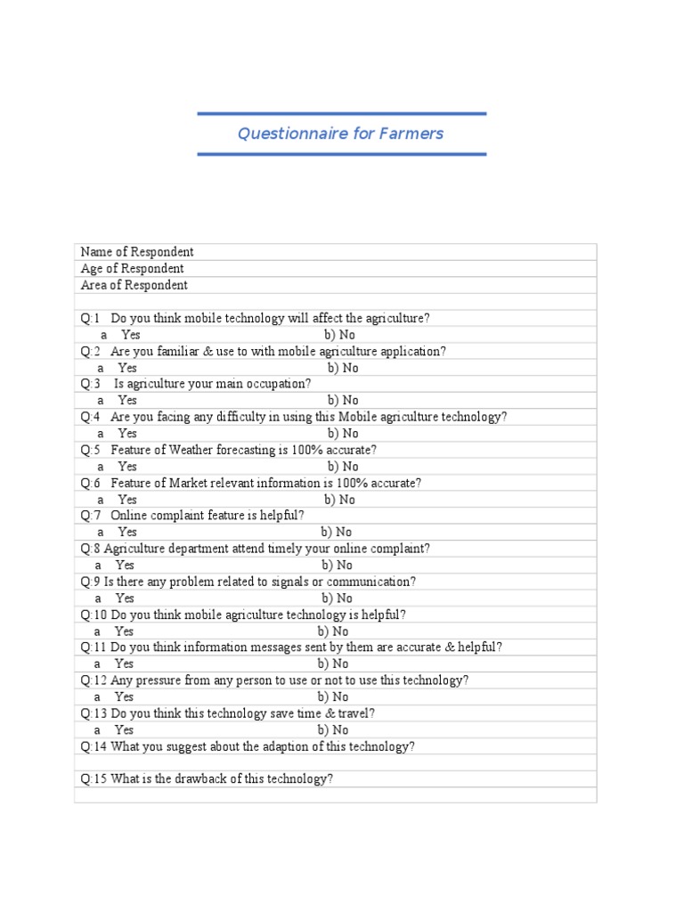 Questionnaire For Farmers | PDF