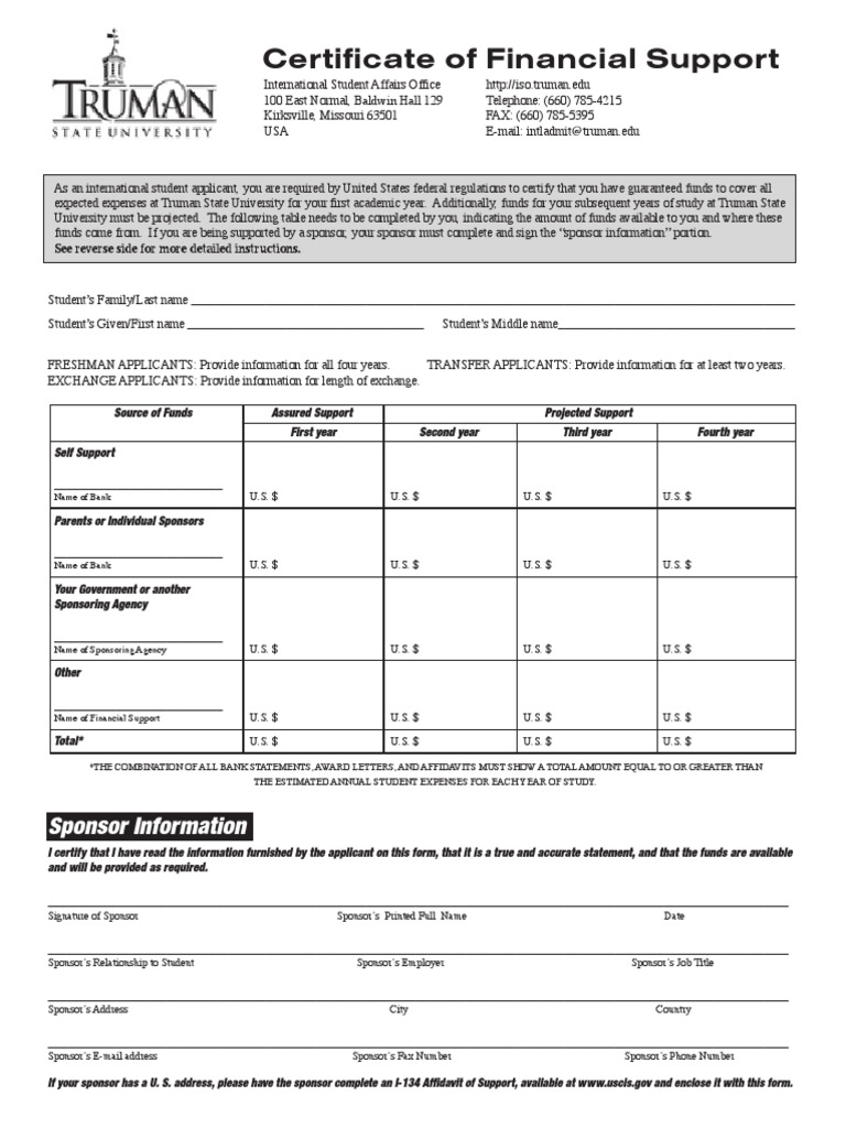 International Student Financial Support Form | PDF | Service Industries ...