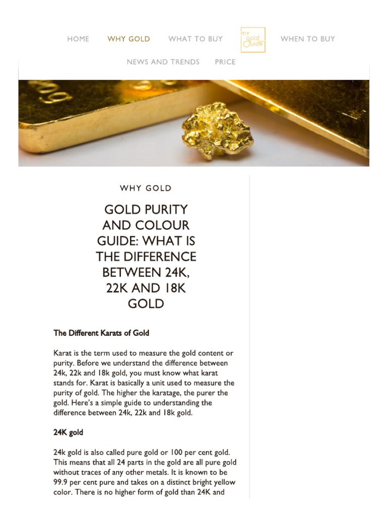 Gold Purity Guide - Difference Between 24k, 22k and 18k Gold | Fineness ...