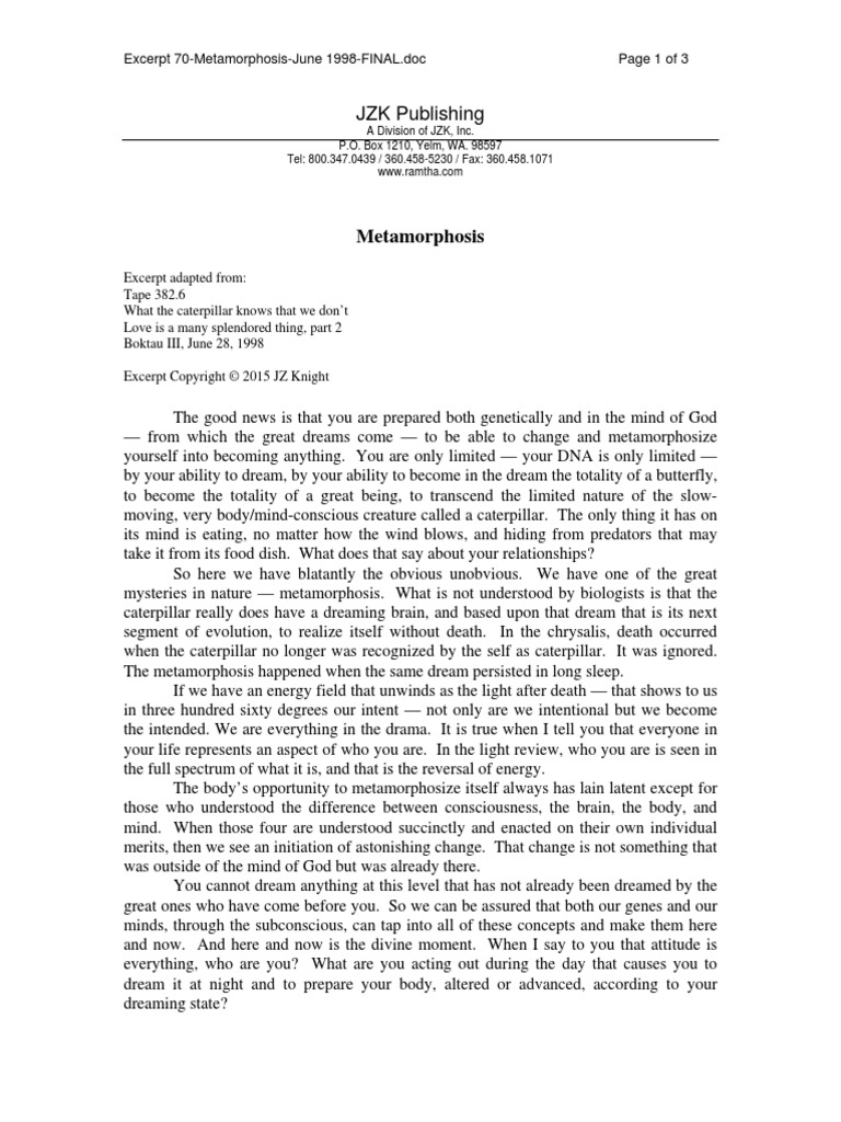 Excerpt 70 Metamorphosis June 1998 FINAL | PDF | Dream | Consciousness