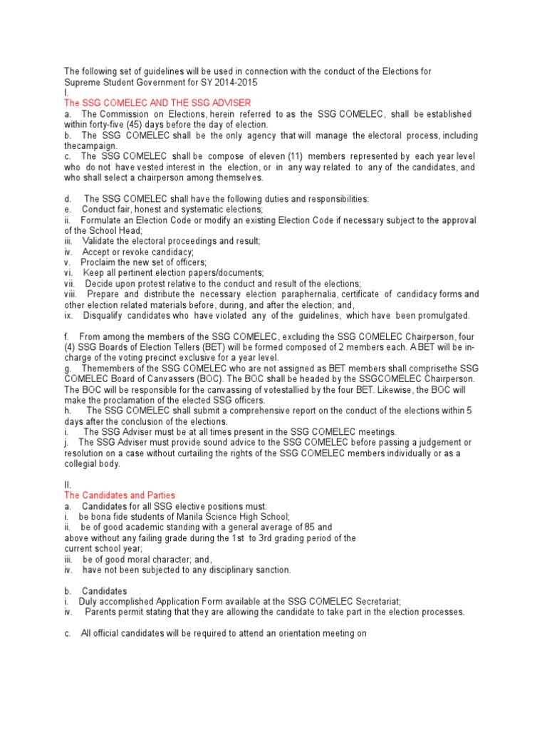 Guidelines SSG Election | PDF | Commission On Elections (Philippines ...