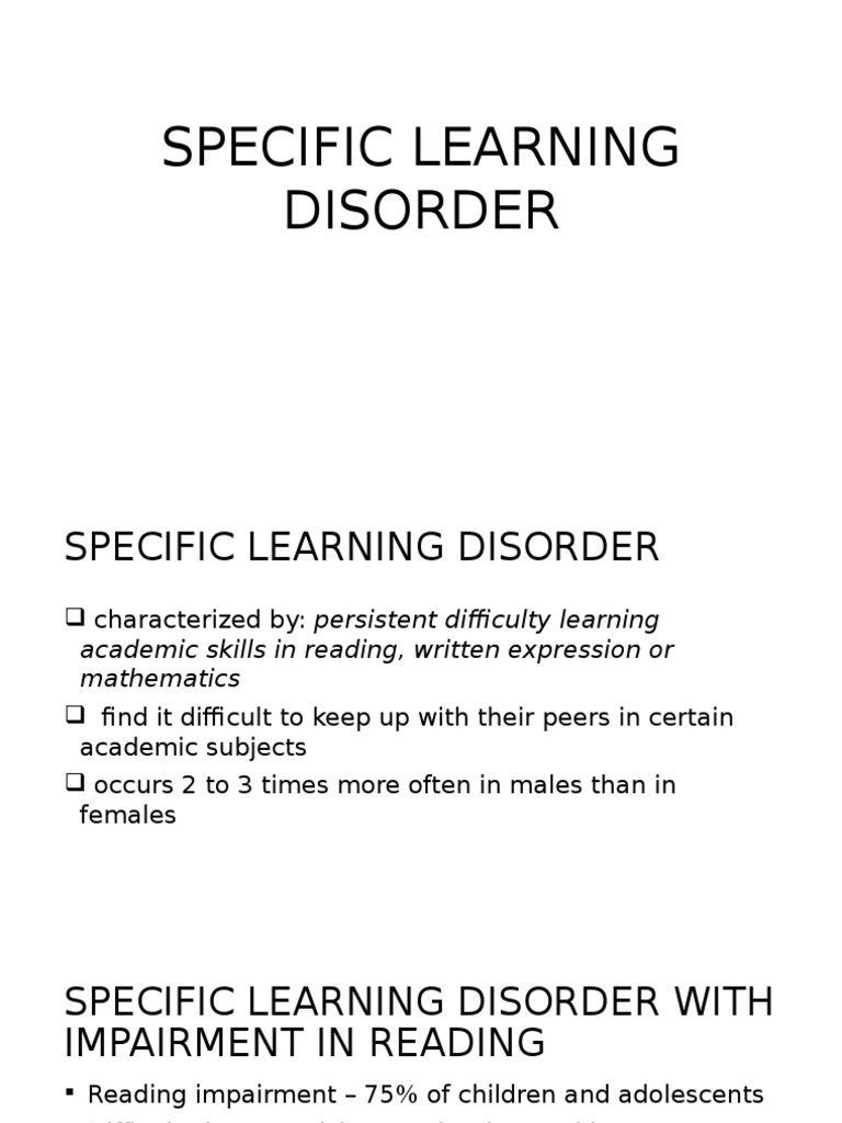 Specific Learning Disorder | PDF | Learning Disability | Medical Diagnosis
