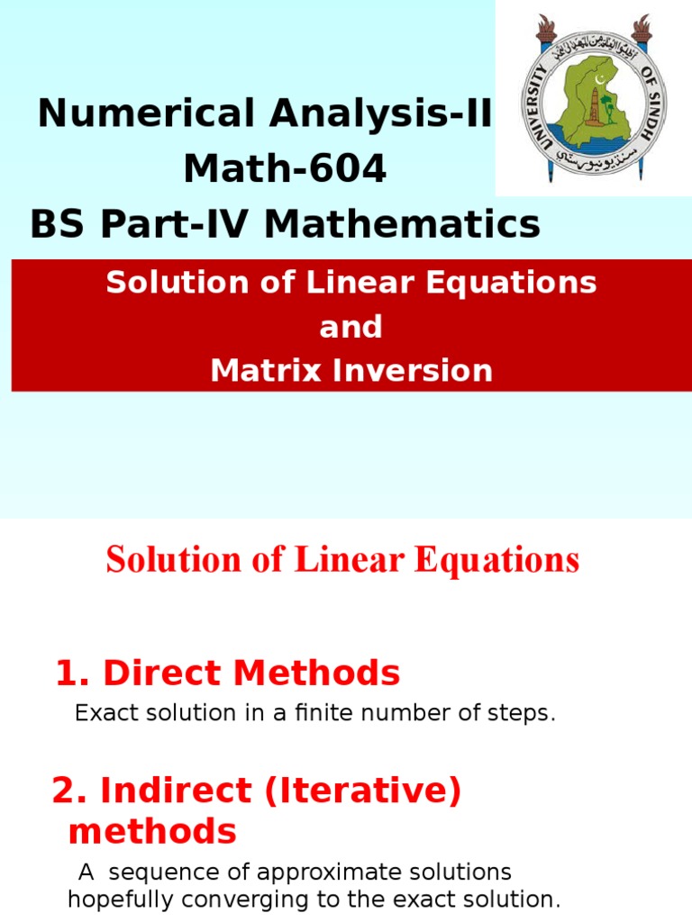 Numerical Analysis-II Math-604 BS Part-IV Mathematics: Solution of ...