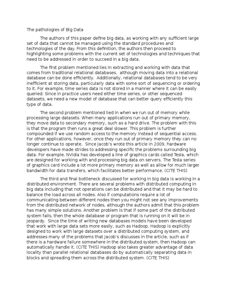 The Pathologies of Big Data Summary | PDF | Apache Hadoop | Distributed Computing