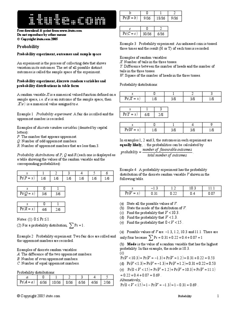Maths Methods Probability Notes | PDF | Standard Deviation | Variance