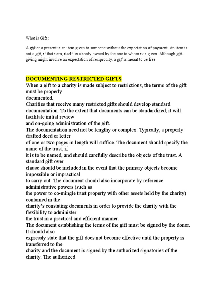 Documenting Restricted Charitable Gifts: Proper Documentation and ...