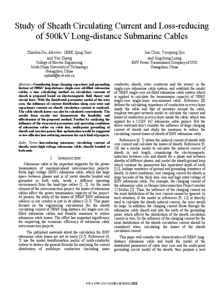 Sheath Circulating Current | PDF | Cable | Capacitor