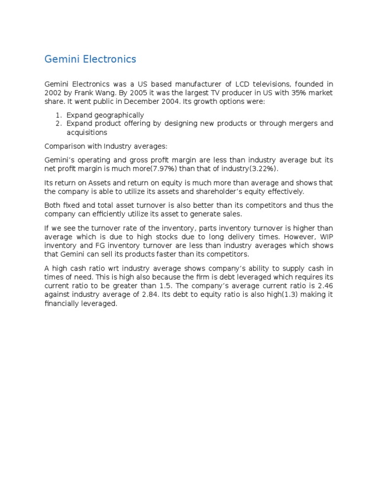 Gemini Electronics | PDF | Revenue | Mergers And Acquisitions