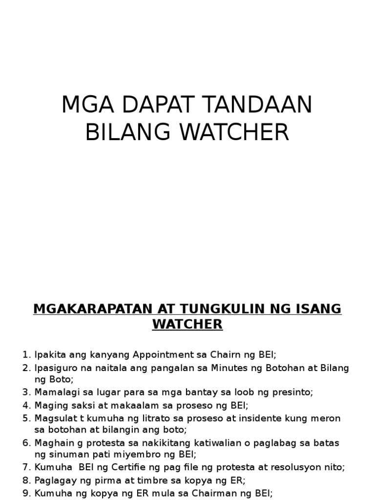 Mga Dapat Tandaan Bilang Watcher | PDF