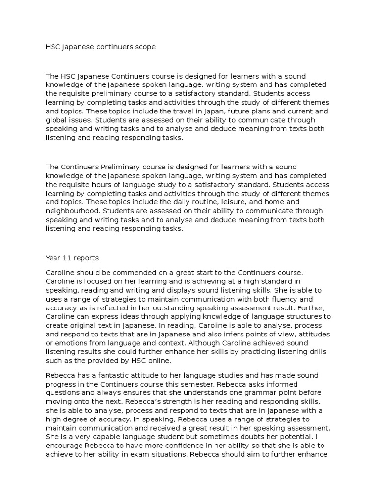 HSC Japanese Continuers Scope | PDF | Reading (Process) | Japanese Language