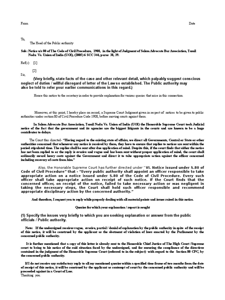 Section 80 CPC | PDF | Supreme Court Of India | Supreme Courts