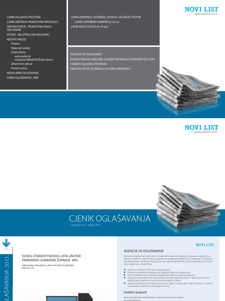 Cjenik Novog Lista Za Osmrtnice I Oglase 2015-0102-Medinfo-Novo | PDF