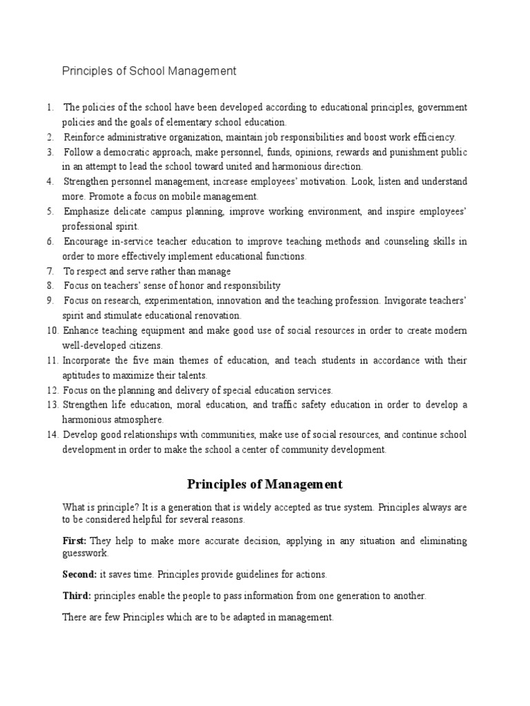 Principles of School Management Overview | PDF | Strategic Management ...