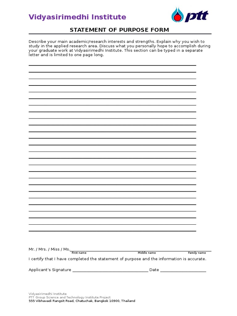 Statement of Purpose for Vidyasirimedhi | PDF | Career & Growth