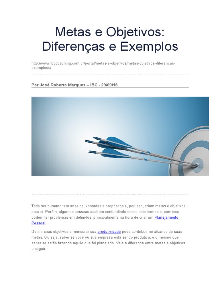 Metas e Objetivos Definicoes IBC | PDF | Planejamento | Business