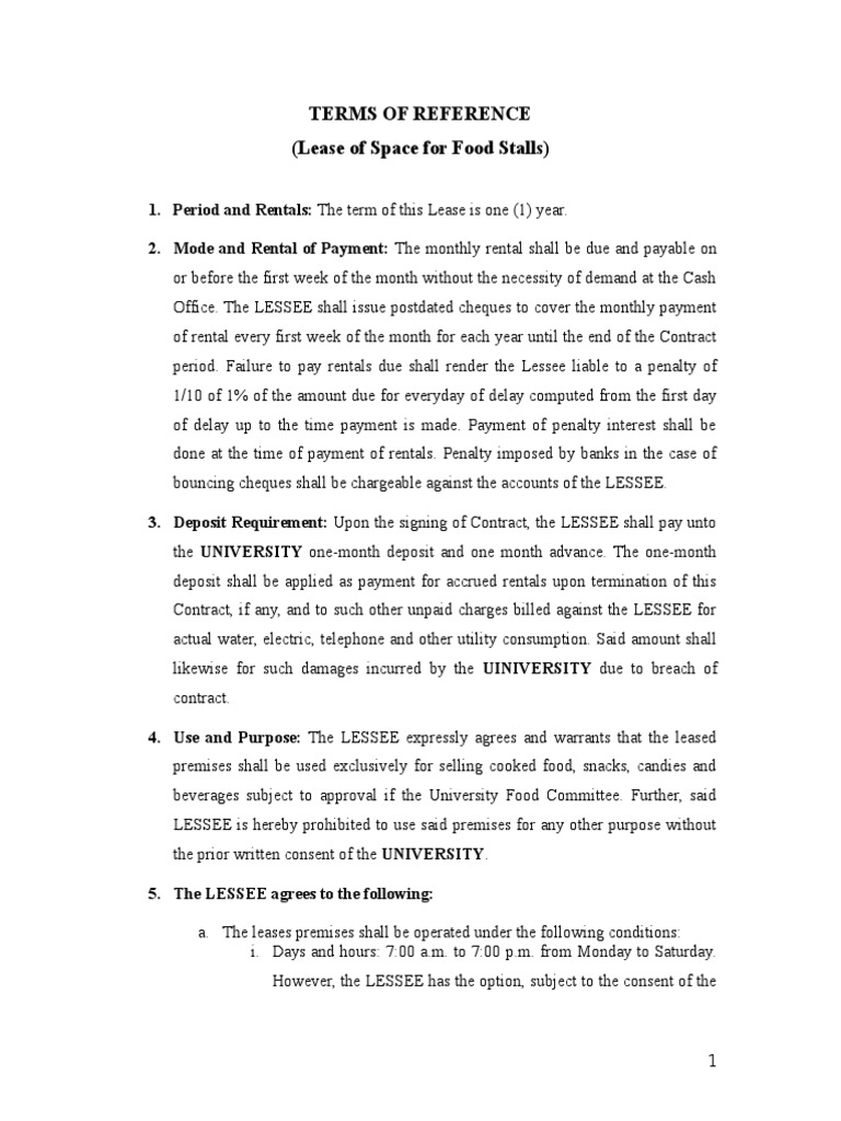 Terms of Reference | Lease | Payments