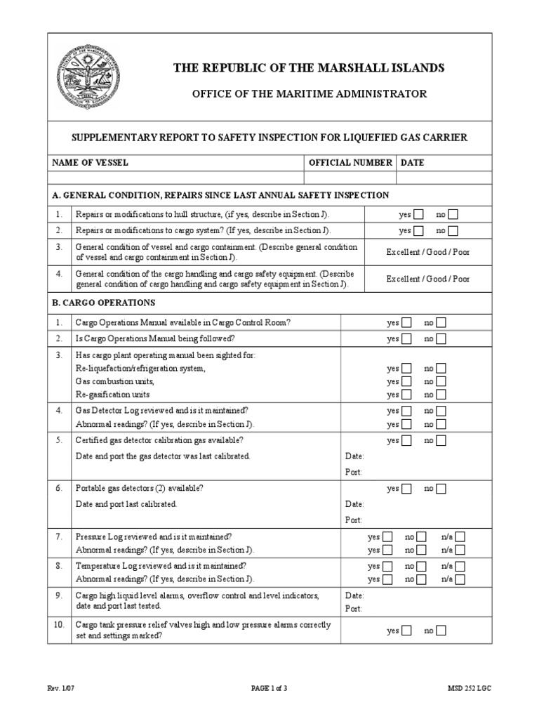 MSD252LGC - Liquefied Gas Carrier Safety Inspection Form | PDF | Valve ...