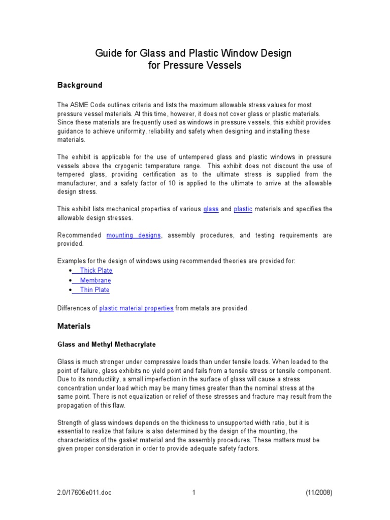 Glass and Plastic Window Design For Pressure Vessels-Guide | PDF ...