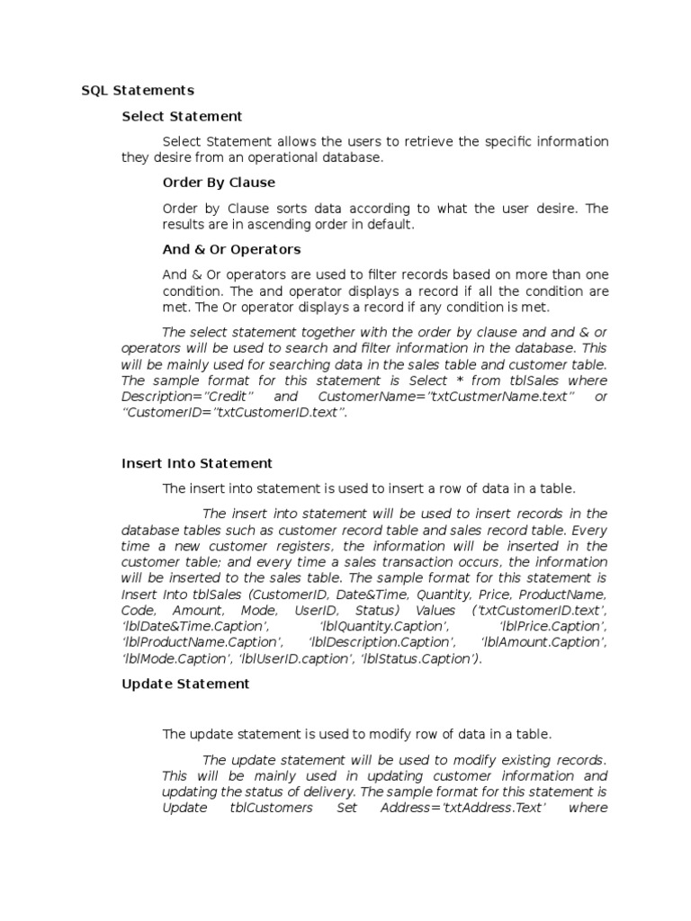 SQL Statements Explained | PDF