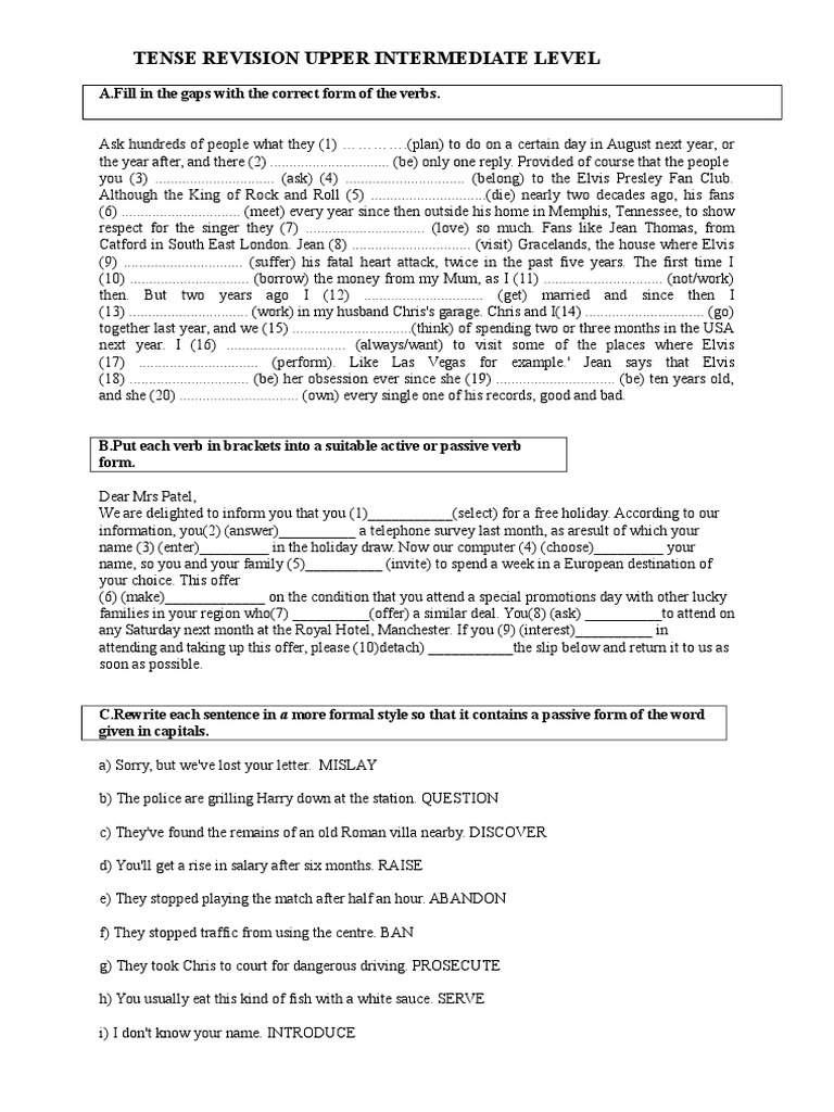 Upper Intermediate Tense Revision | PDF