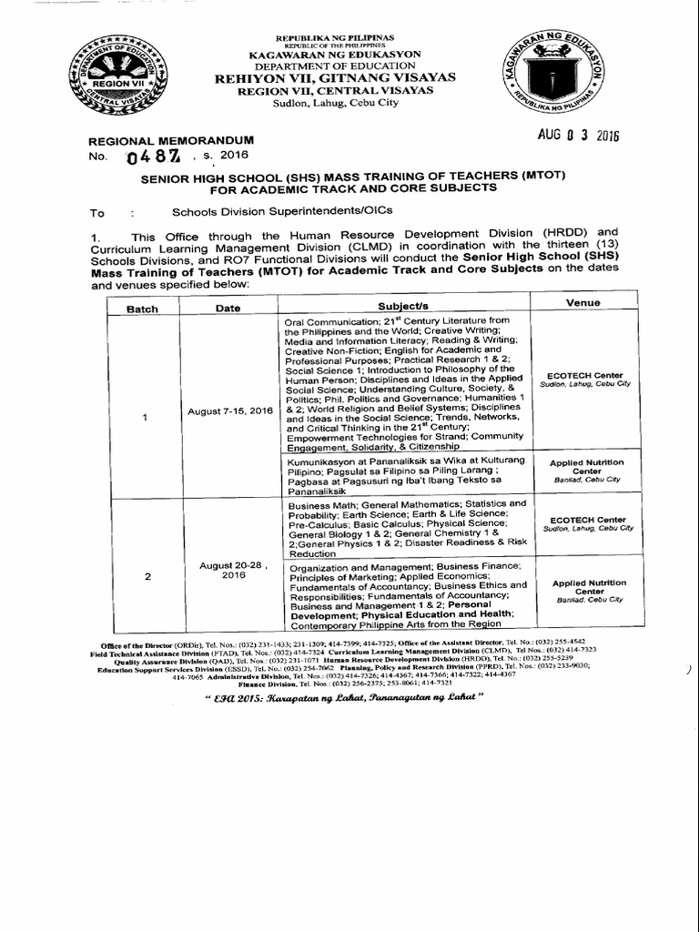 RO7 - RM - s2016 - 0487 - SHS Mass Training of Teachers For Academic ...