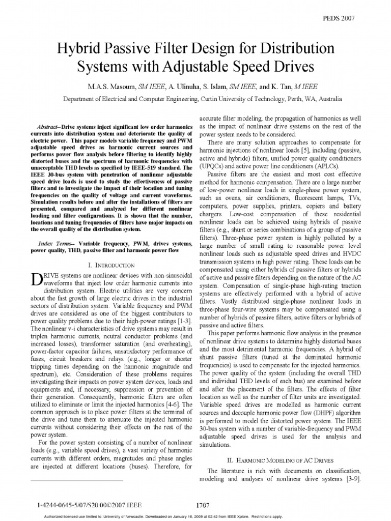Hybrid Passive Filter Design - 2007 | PDF | Power Inverter | Capacitor