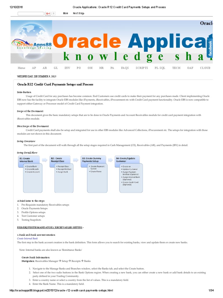 Oracle Applications - Oracle R12 Credit Card Payments Setups and ...