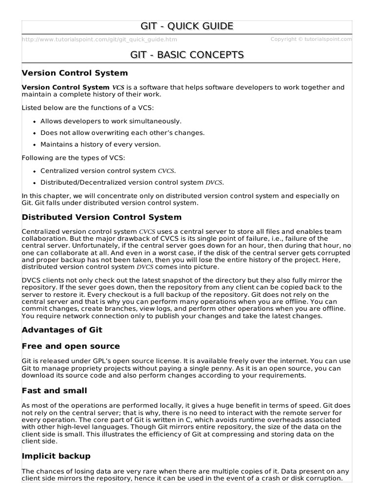Git Quick Guide Pdf Version Control Secure Shell