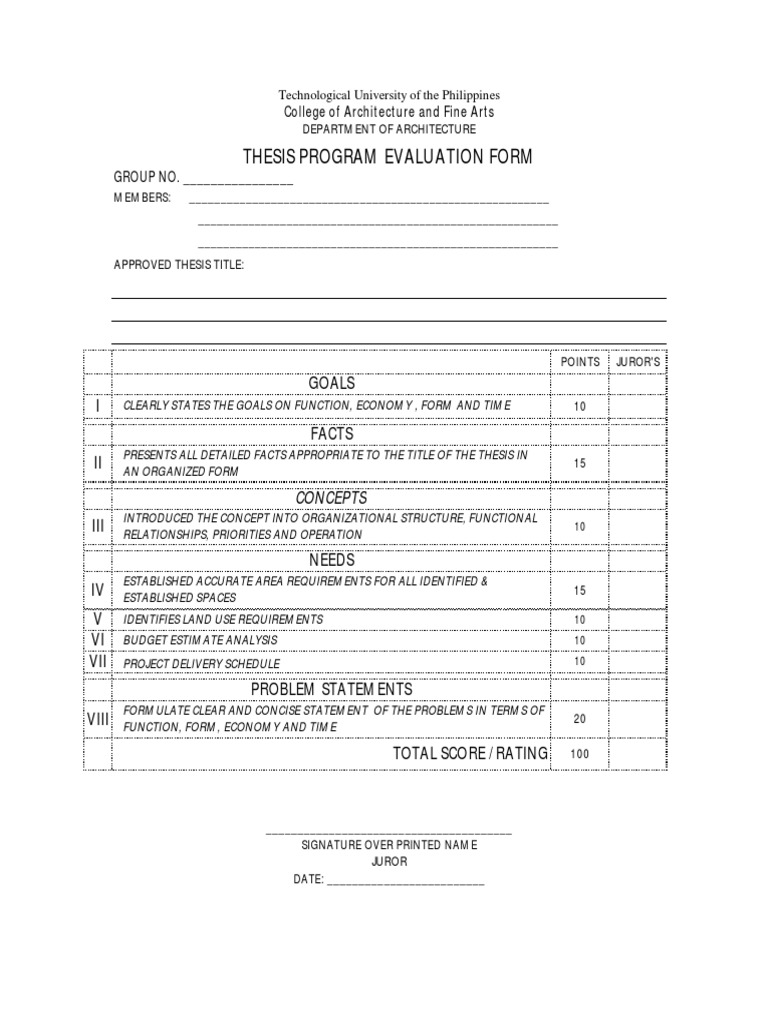 Thesis Program Evaluation Form: I II Goals Facts | PDF