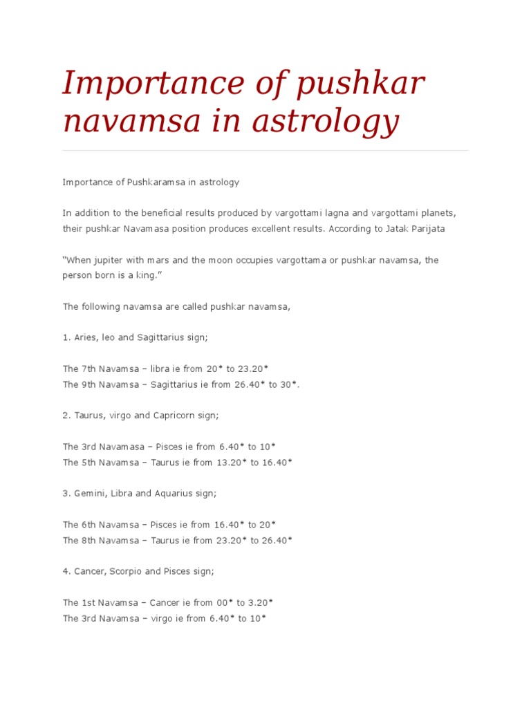 Importance of Pushkar Navamsa in Astrology | PDF