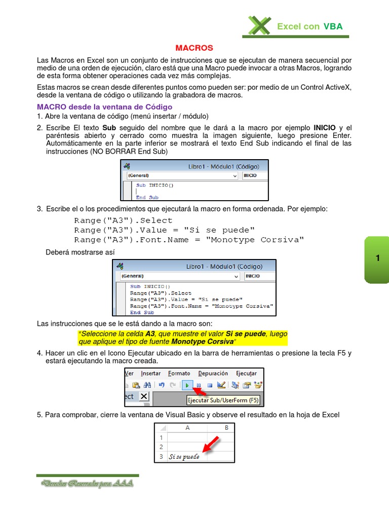 Excel y VBA: Introducción a las macros, funciones y conceptos básicos de programación | PDF ...