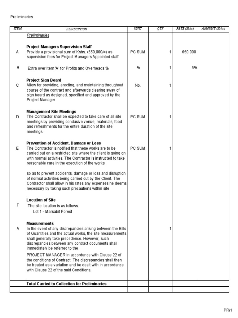 Preliminary Items in Construction Contracts | PDF | Invoice | General ...