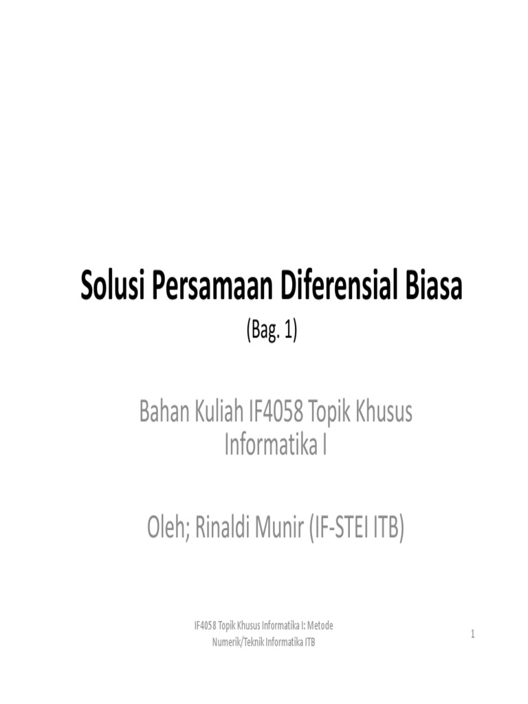 Solusi Persamaan Diferensial Biasa (Bagian 1) | PDF Solusi Persamaan Diferensial Biasa (Bagian 1) | PDF
