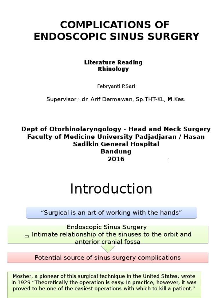 Complications of Endoscopic Sinus Surgery | PDF | Mucus | Surgery