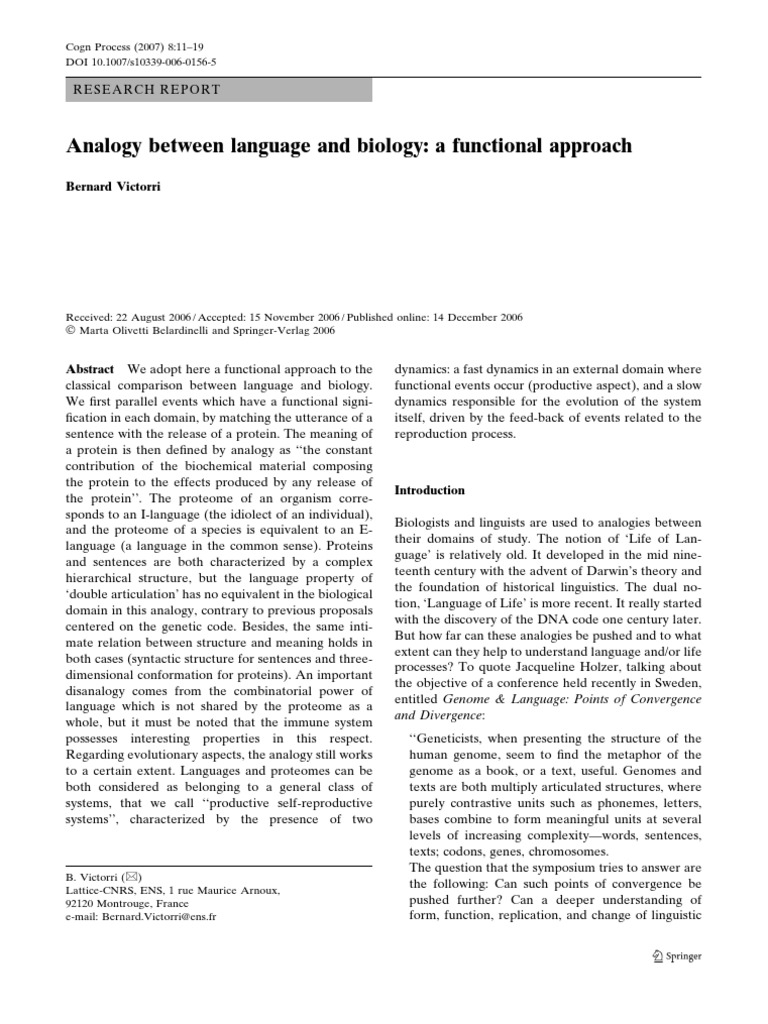 Analogy Between Language and Biology: A Functional Approach | PDF ...