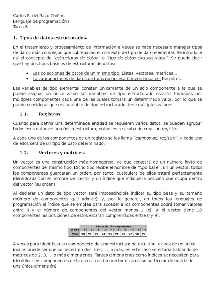 Tipos de Datos Estructurados en Un Lenguaje de Programación. | PDF | Estructura de datos de ...