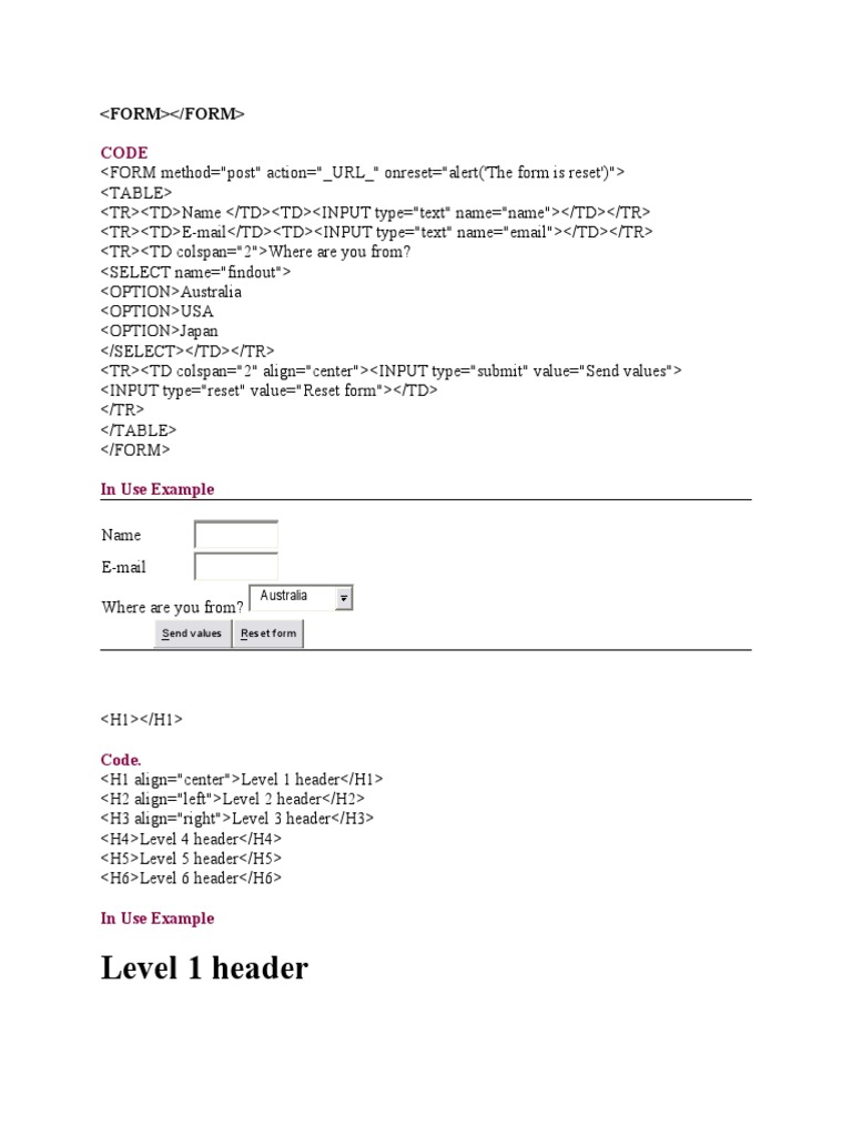 Level 1 Header | PDF | Html Element | Html