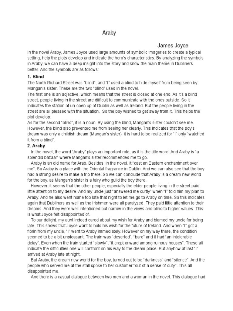 Araby James Joyce: 1. Blind | PDF